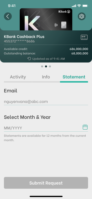 K PLUS Vietnam Application Guide - Statement Credit Card Request
